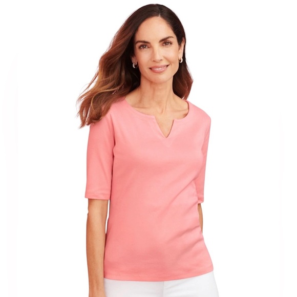 Talbots | Tops | Talbots The Talbot Tee Split Neck Soft Pink Womens Short Sleeve Plus Sz 3x ...